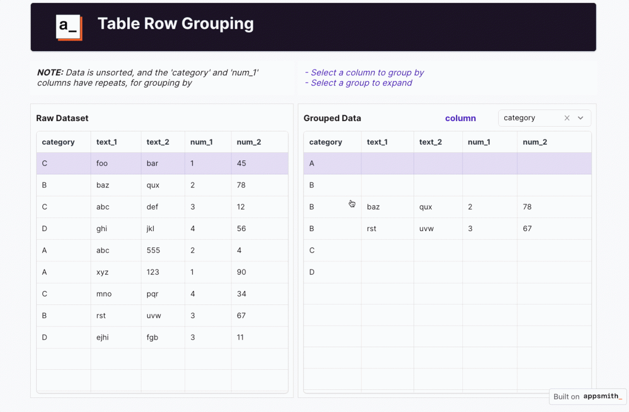 Building a Table with Row Grouping, Using Variable Mutations | Appsmith Community Portal